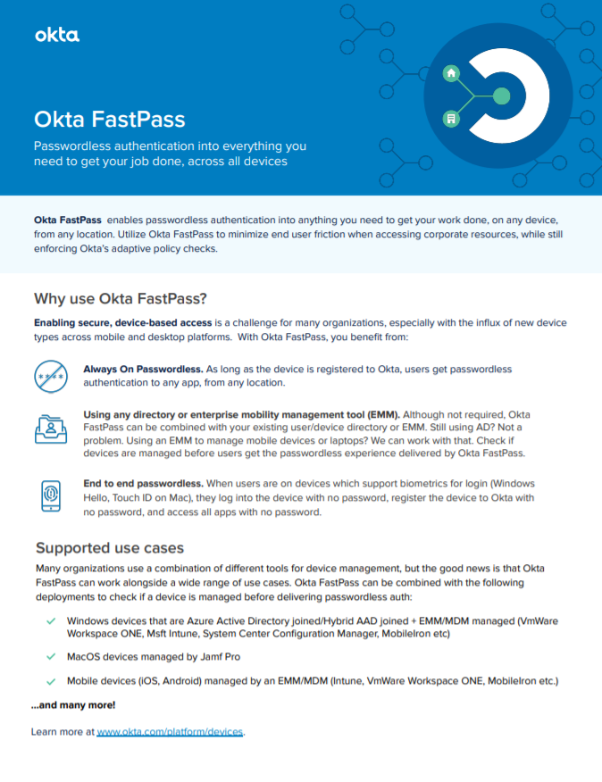 Okta FastPass Datasheet | Okta Okta FastPass Datasheet | Okta